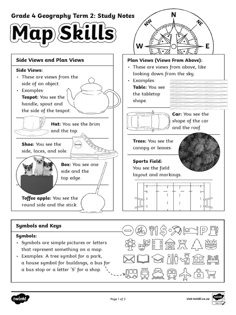 Grade 4 Geography Study Notes Term 2 Map Skills Black and White | PDF ...