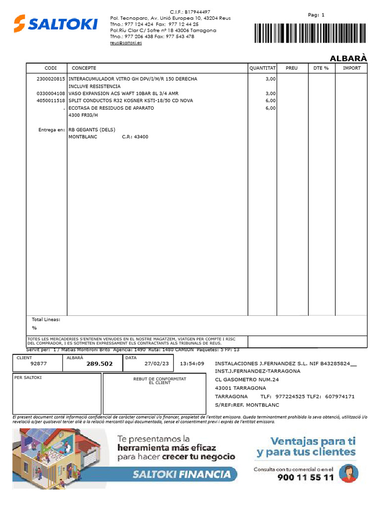 Albaranes Saltoki 27-02-23 | PDF | Gobierno de la información | Privacidad