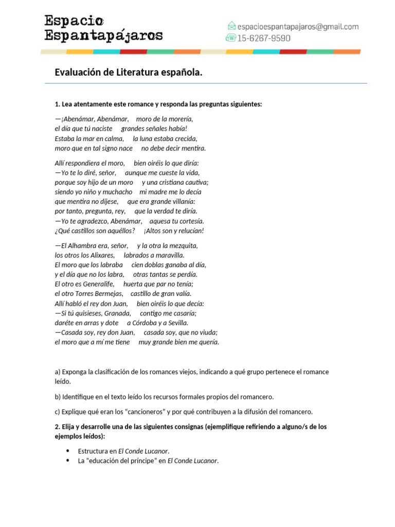 Examen Romances - Conde - Coplas | PDF