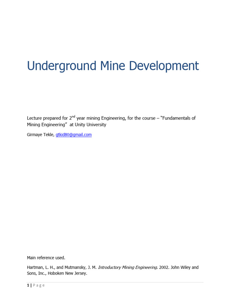 Underground Mine Development1 | PDF | Mining | Minerals