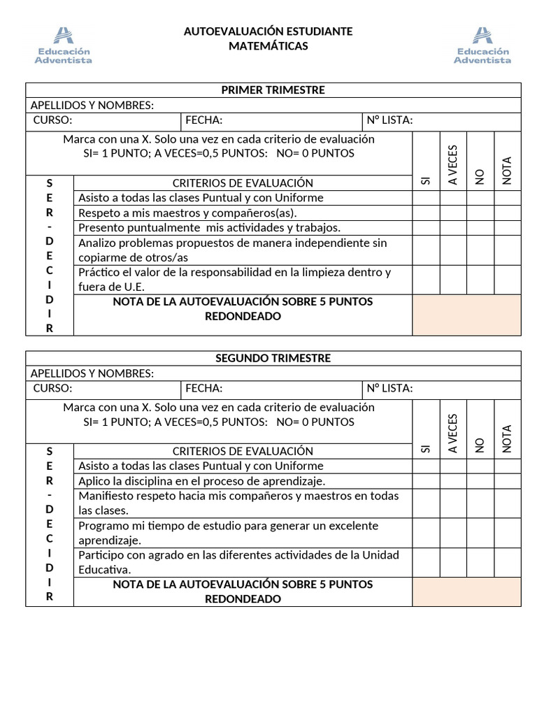 Autoevaluación Estudiantil 2025 | PDF | Aprendizaje | Cognición