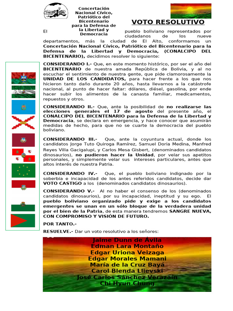 Voto Resolutivo | PDF | Bolivia | Gobierno