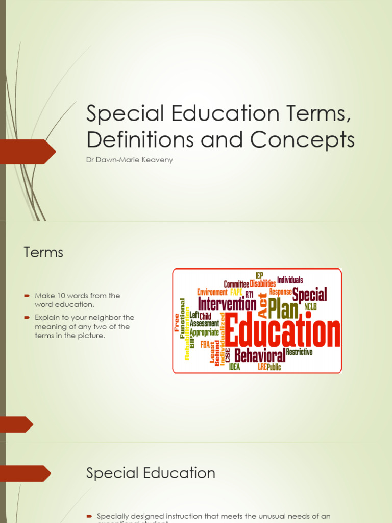 Special Education Terms, Definitions and Concepts | PDF | Attention ...
