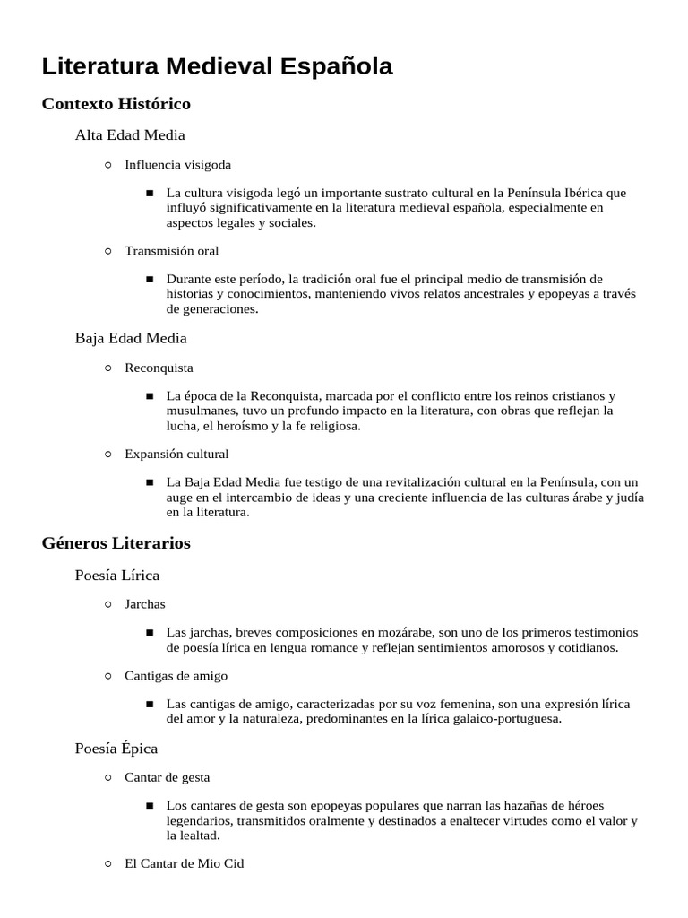 Literatura Medieval Española: Contexto y Géneros | PDF | Literatura ...