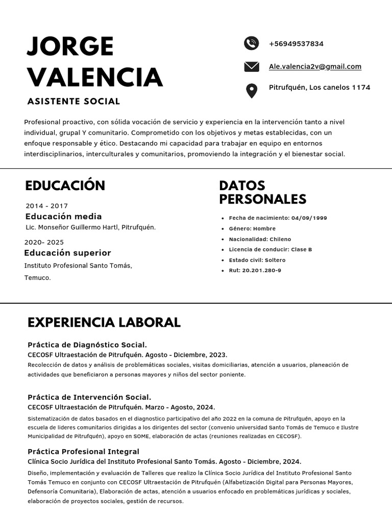 Currículum Vitae Jorge Valencia | PDF | Trabajo Social