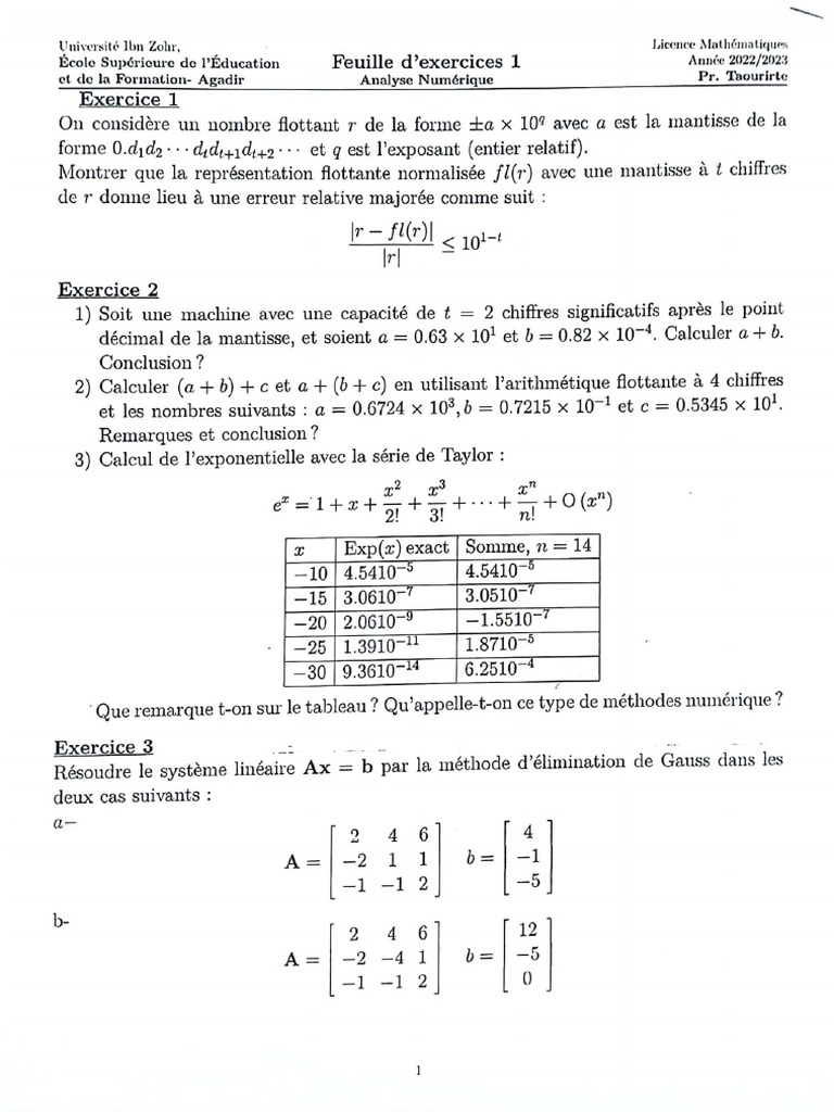 TD Analyse Numérique (Complète) | PDF