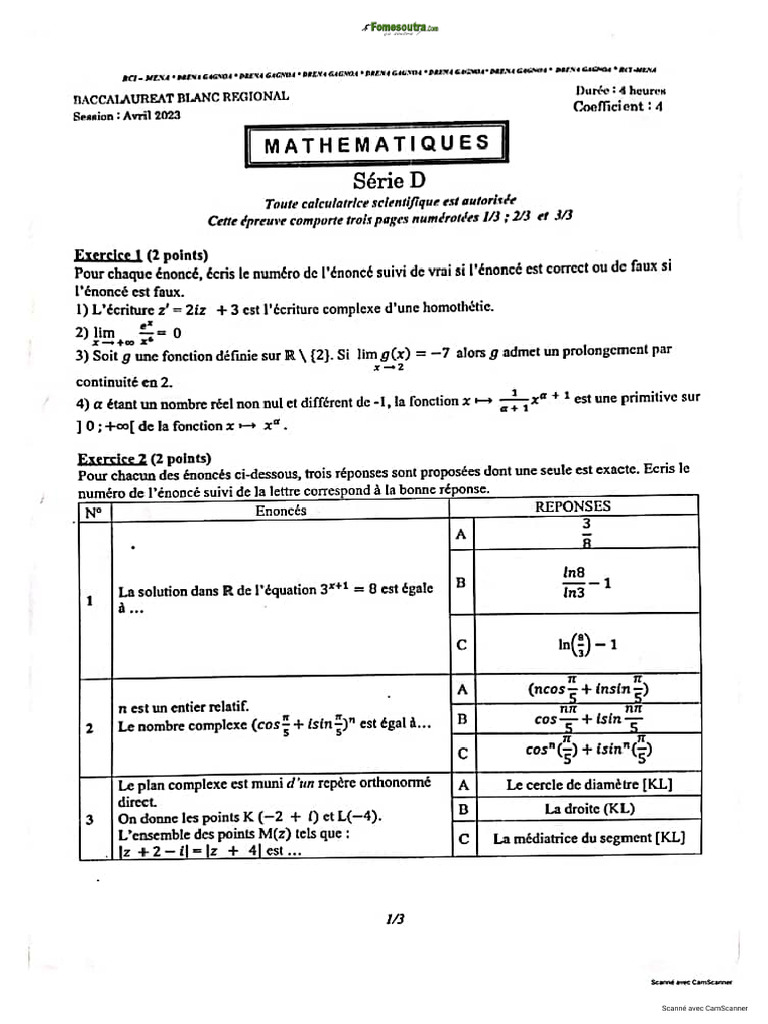 Bac Blanc 2023 Serie D Maths+corro Gagnoa by TEHUA | PDF