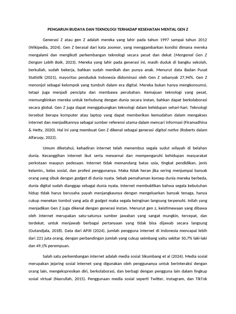 Dampak Budaya dan Teknologi pada Kesehatan Mental Gen Z | PDF