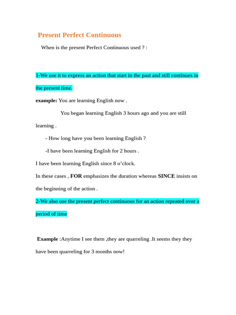 Present Perfect Continuous New | PDF