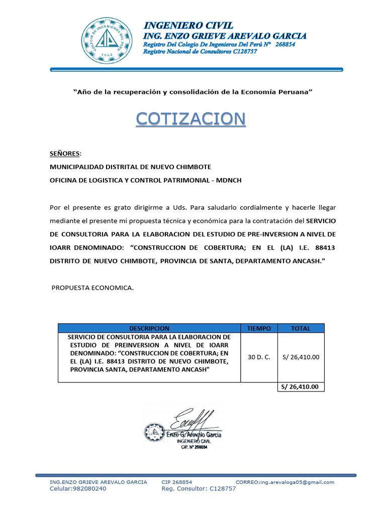 Cotizacion Cobertura 88413 - Ing Enzo | PDF