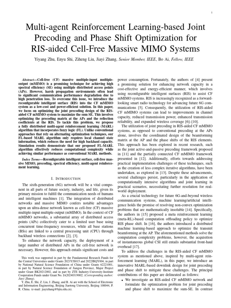 Multi-Agent Reinforcement Learning-Based Joint Precoding and Phase Shift Optimization For RIS ...