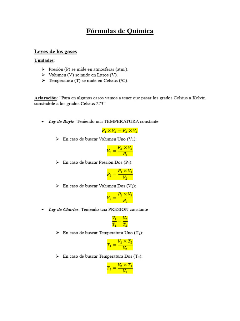 Fórmulas de Quimica (2do Parcial) | PDF | Gases | Mole (Unidad)
