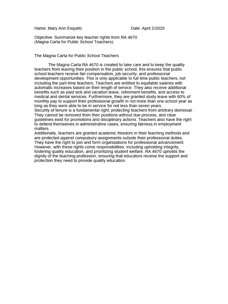 DPE103 Teacher Welfare Infographic | PDF