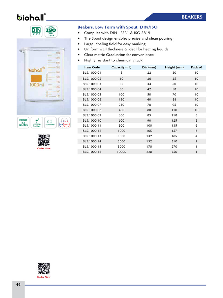 Beakers Catalogo Biohall | PDF