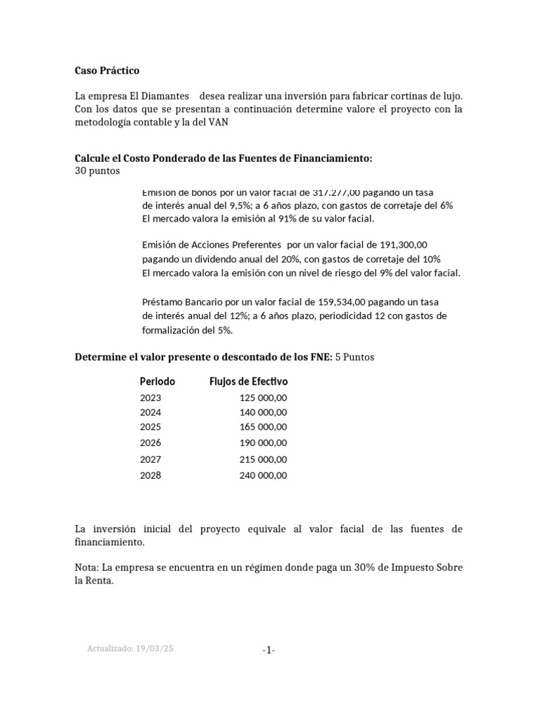 Caso Presupuestación de Capital 19 Marzo, 2025 | PDF