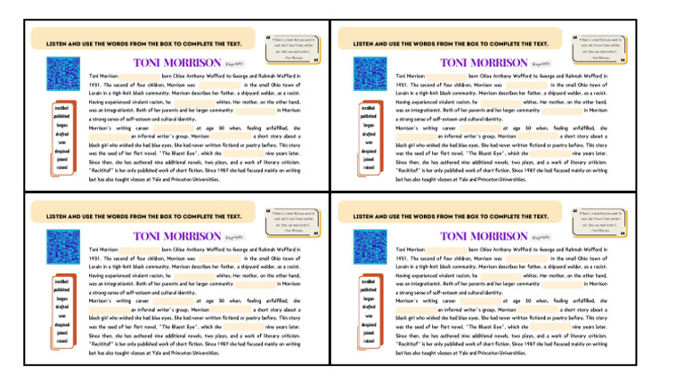 Toni Morrison: A Brief Biography | PDF