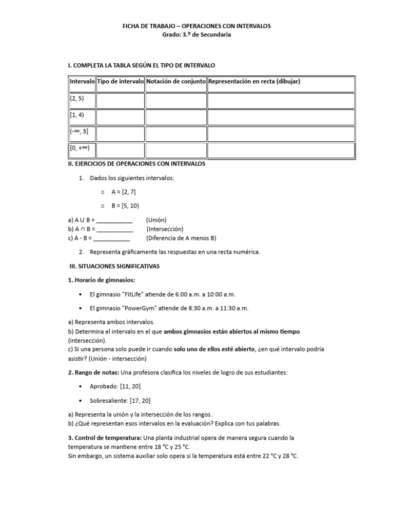 Ficha de Operaciones Con Intervalos | PDF