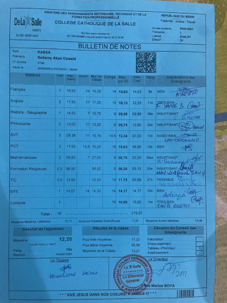 Bulletin 2nde (Trois Trimestres) | PDF