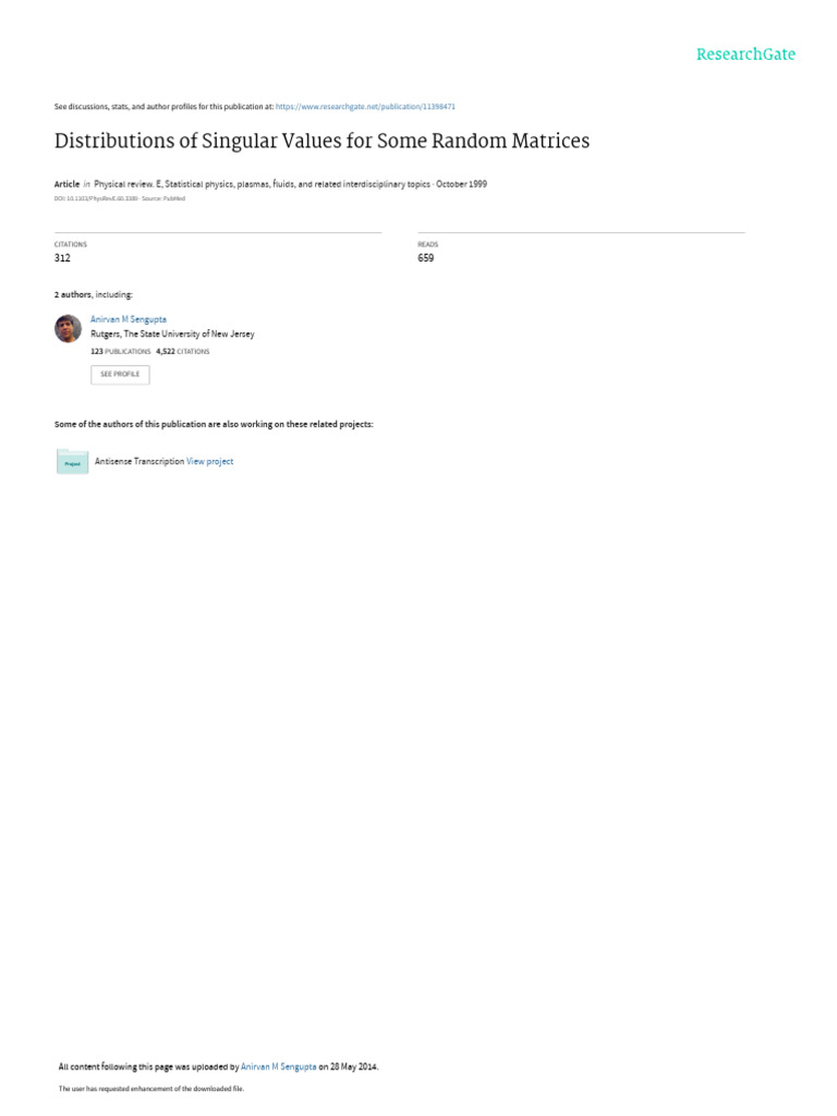 Distribution of singular values for random matrices | PDF | Principal Component Analysis ...