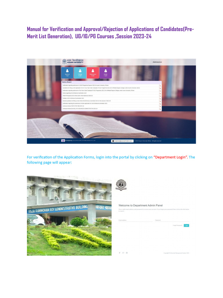 Manual For PG and UG Application Approval Process For Departments | PDF