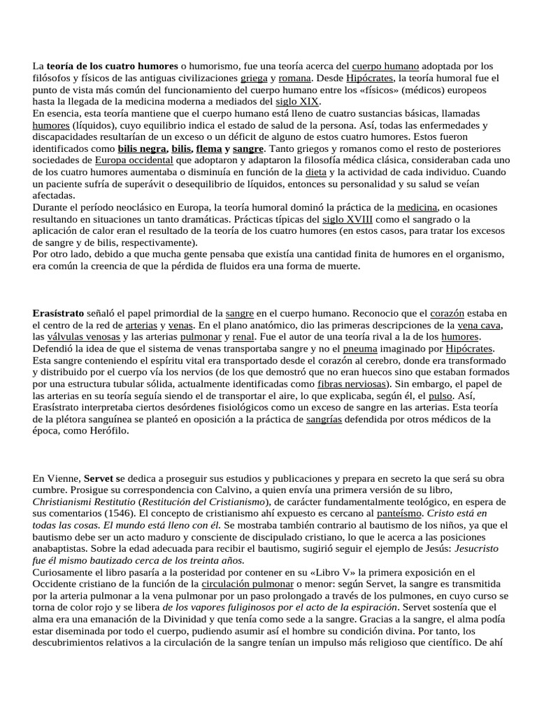 Teoría de los cuatro humores y medicina | PDF