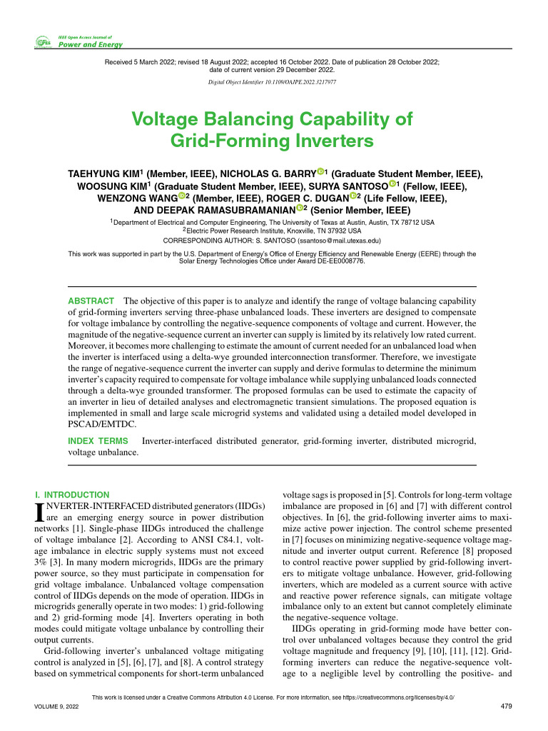Voltage Balancing Capability Of Grid Forming Inverters Pdf Power Inverter Transformer