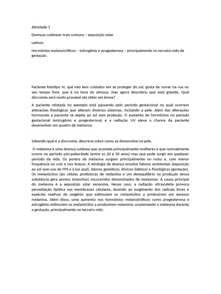 Atividade 1 Melasma | PDF