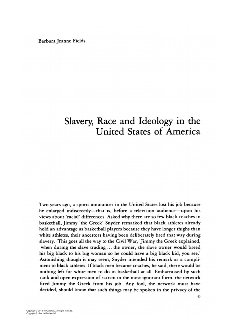 Fields - Slavery Race and Ideology | PDF