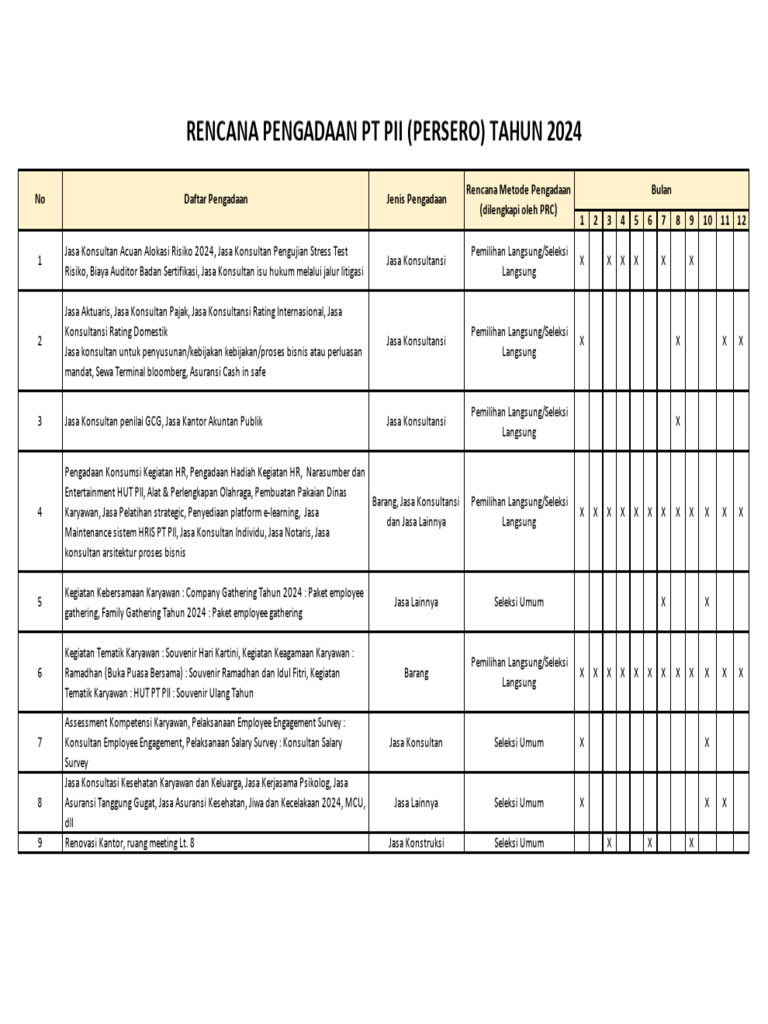 Rencana Pengadaan PT Pii Tahun 2024 - Web | PDF