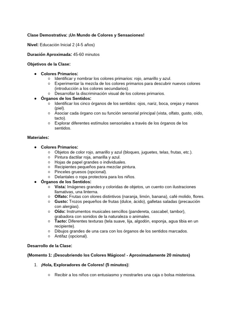 Explorando Colores y Sentidos en Preescolar | PDF | Color | Sentidos