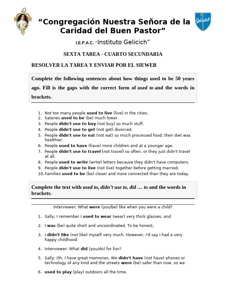 "Used to: Past Habits Exercise" | PDF