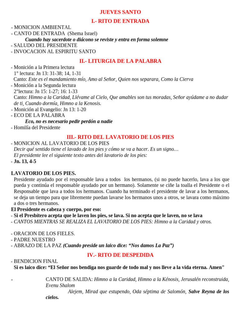 Rito del Jueves Santo: Lavatorio de Pies | PDF | Adoración Cristiana Y ...