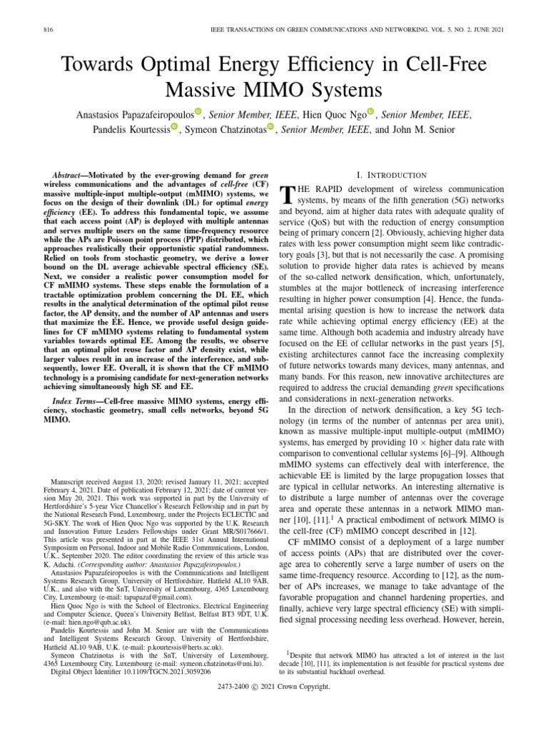 Towards Optimal Energy Efficiency in Cell-Free Massive MIMO Systems | PDF | Mimo ...