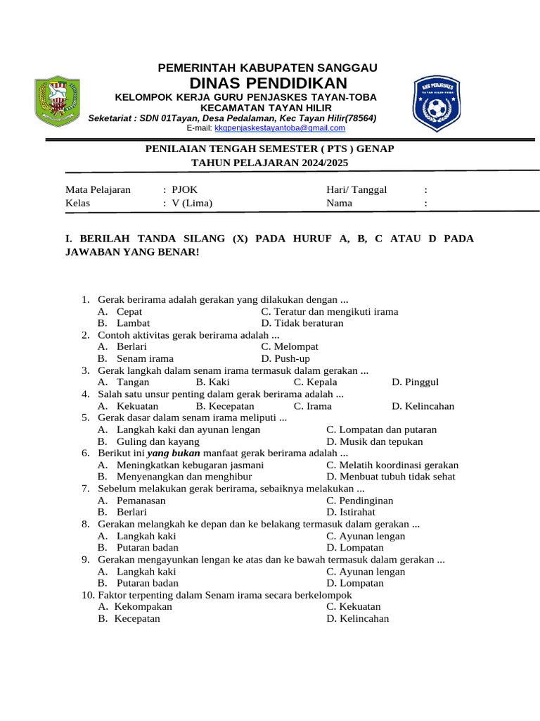 Soal PTS Pjok KLS 5 | PDF