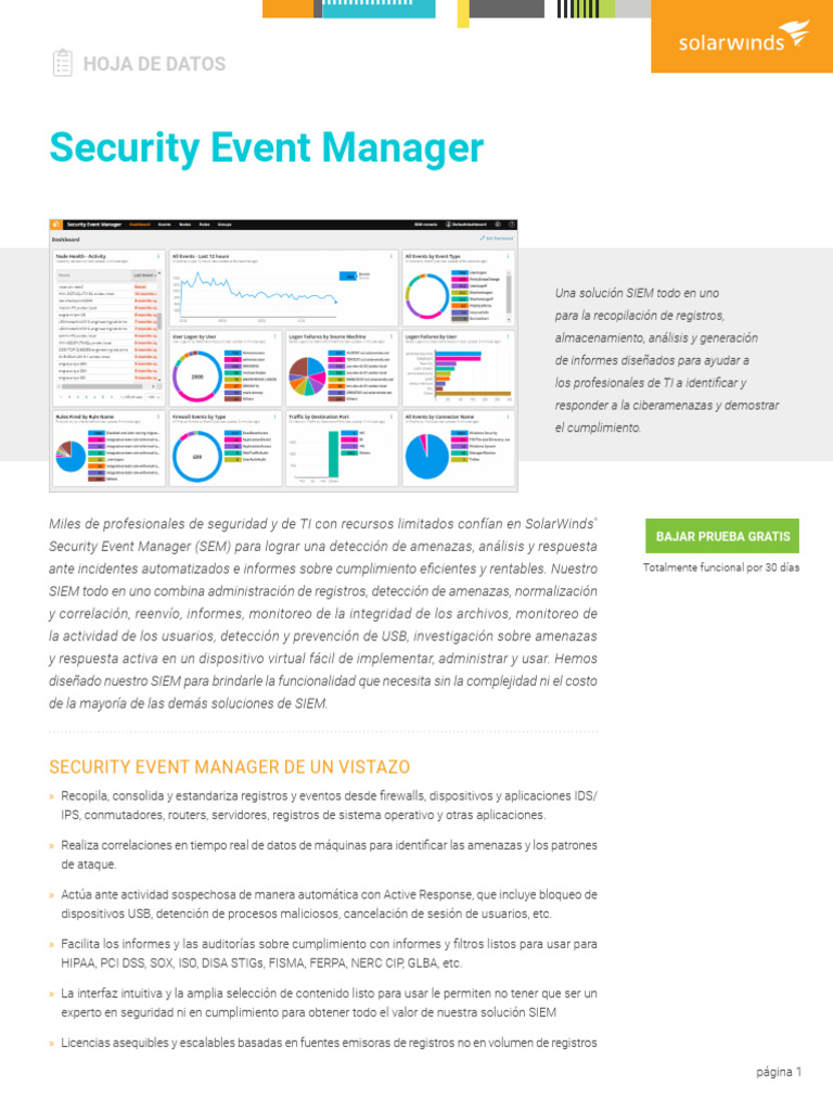 Security Event Manager Solarwinds | PDF | Datos | Software