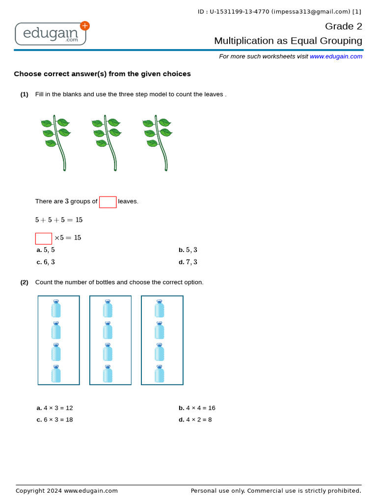 Multiplication As Equal Grouping | PDF