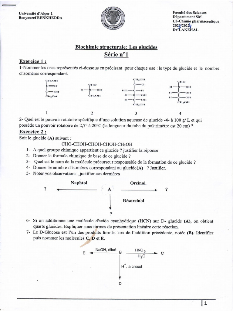 Serie1-Biochimie Structurale-23-24 | PDF