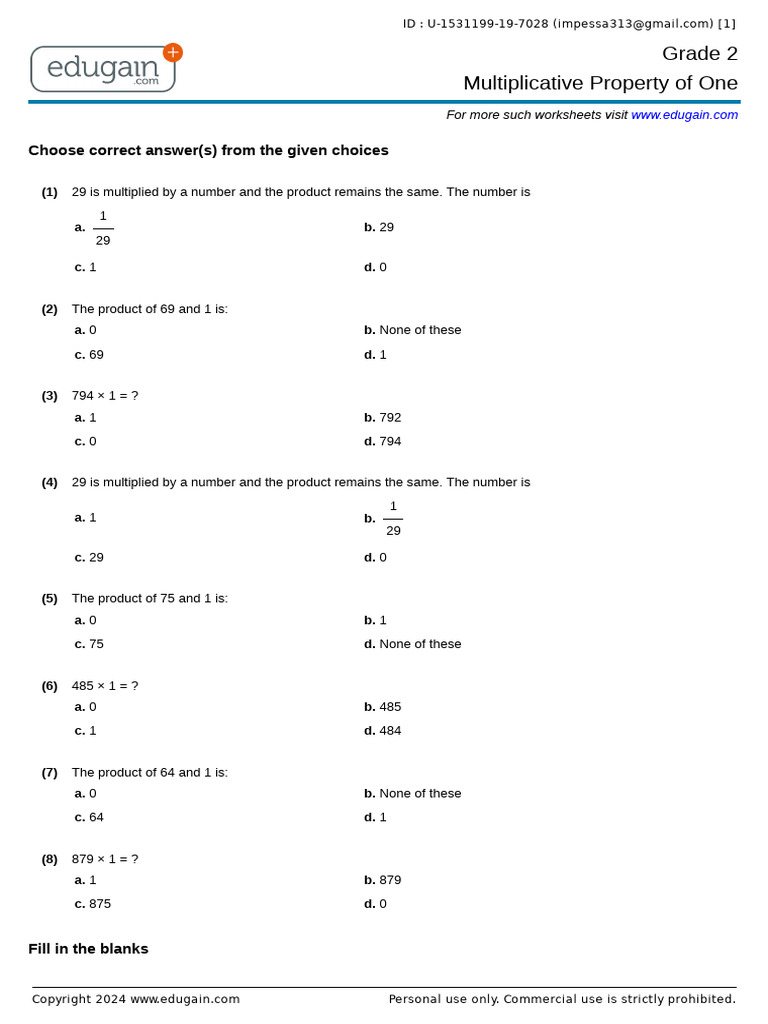 Multiplicative Property of One | PDF