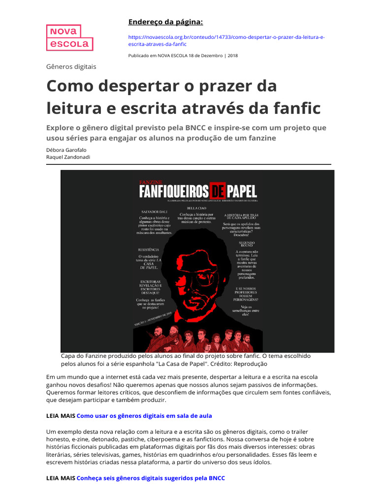 Plano de Aula Fanfic PDF | PDF | Internet