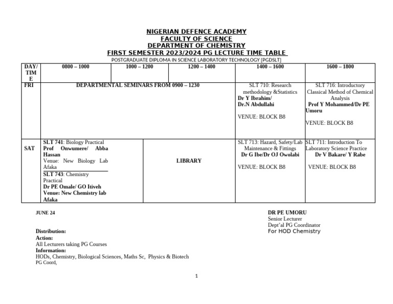 SLT Lecture Timetable 2023 2024 | PDF | Physical Sciences | Academia