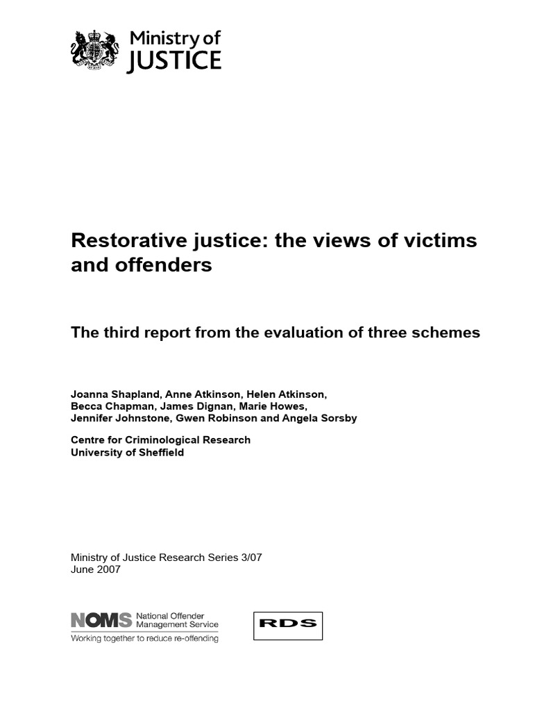 Ministry of Justice Evaluation - Restorative Justice the Views of Victims and Offenders | PDF ...