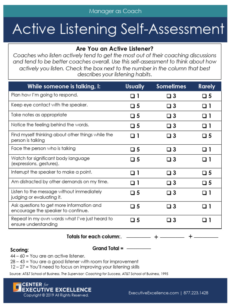 ActiveListening-SelfAssessment Fillable | PDF | Communication ...