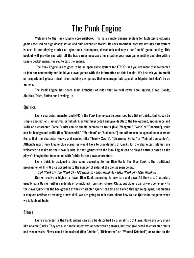 The Punk Engine | PDF | Tabletop Role Playing Game | Dice