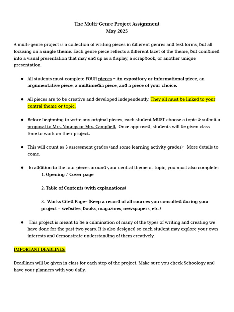 2025 - The Multi-Genre Project Assignment | PDF | Human Communication