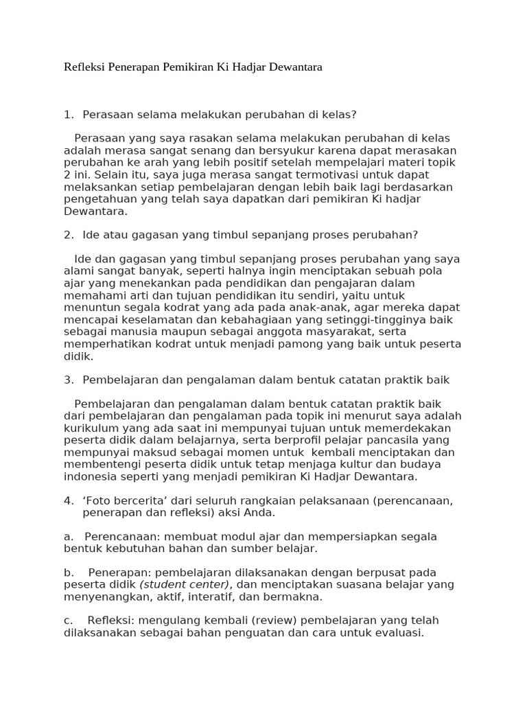 Aksi Nyata - Refleksi Penerapan Pemikiran Ki Hadjar Dewantara (FPI T2) | PDF