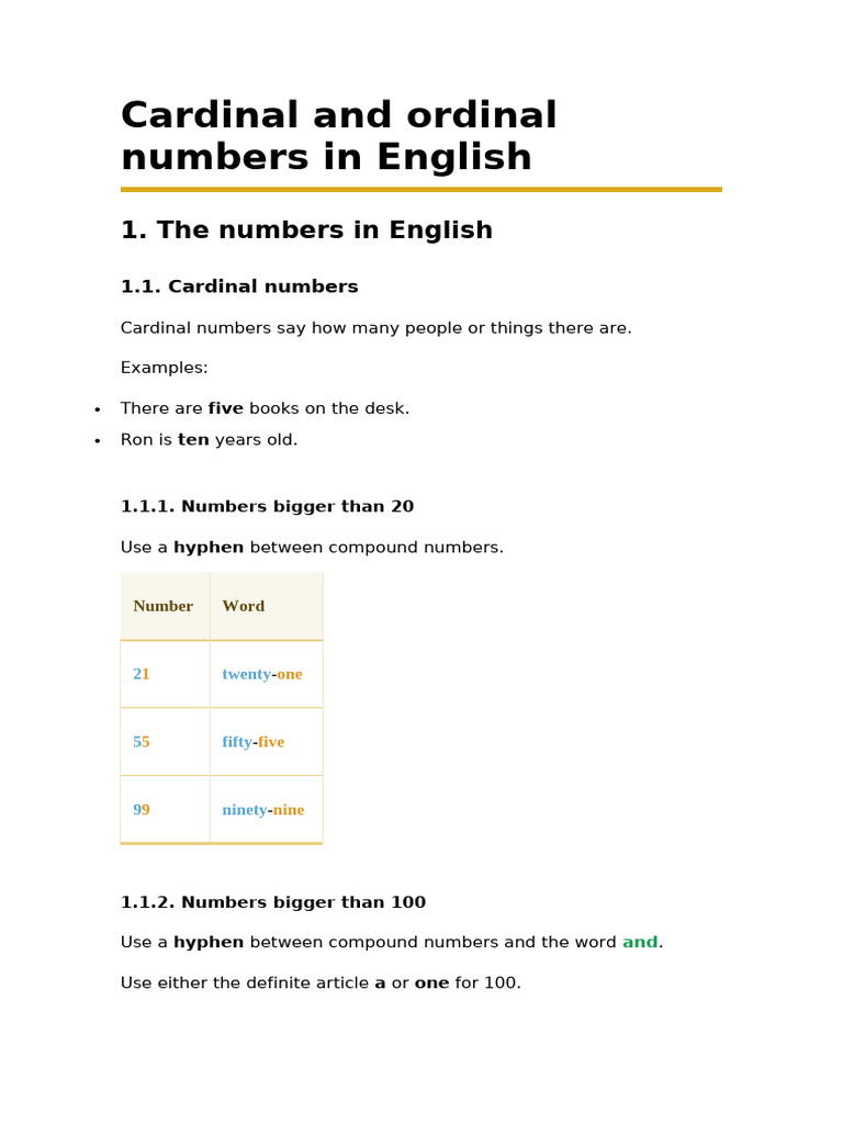 English Cardinal and Ordinal Numbers Guide | PDF