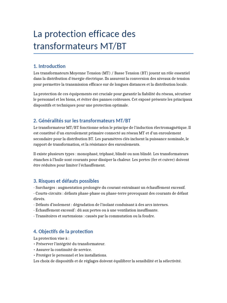 Protection des transformateurs MT/BT | PDF | Réseau électrique ...