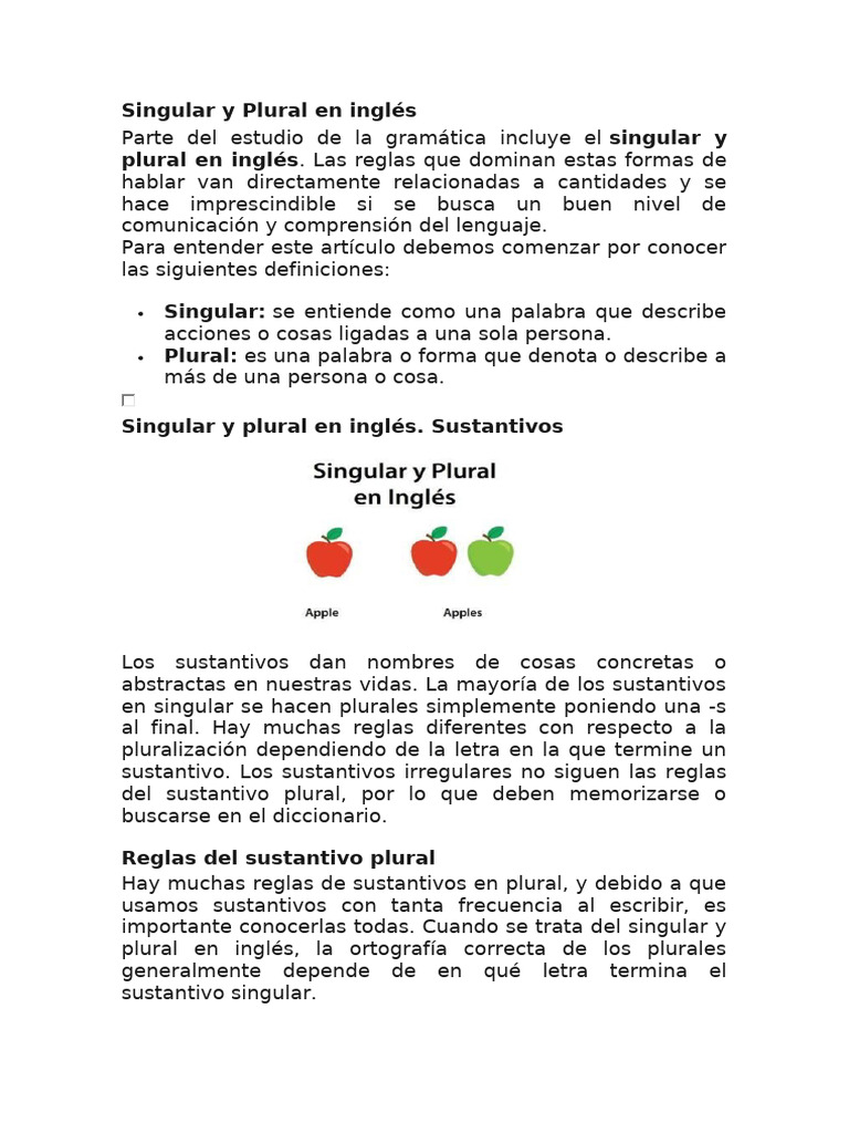 Singular y Plural en Inglés | PDF | Adjetivo | Sustantivo