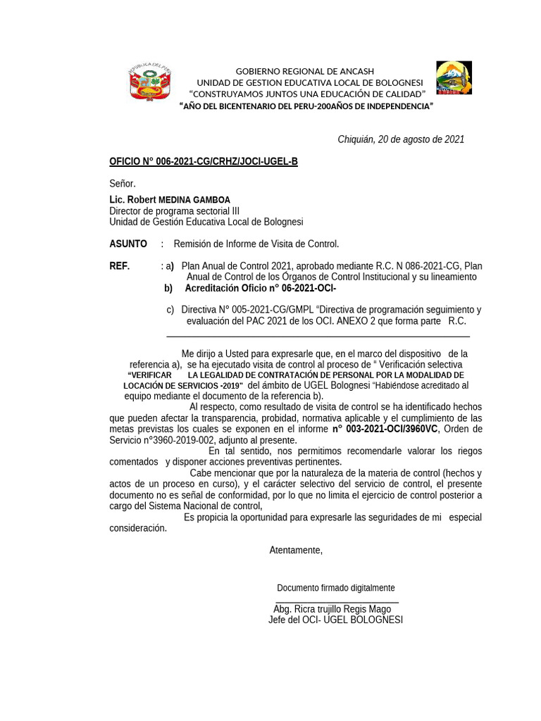 Oficio # 006-2021 - V.C. Verf. Legalidad Contr - P.md. L.S. | PDF