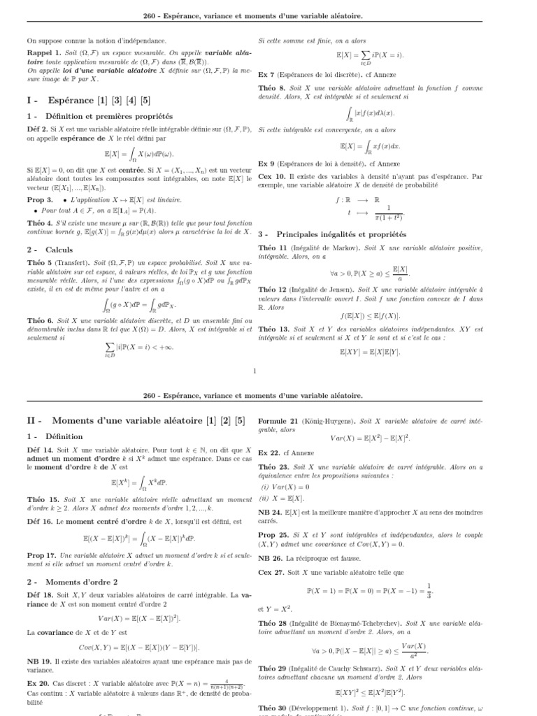 I-Espérance (1) (3) (4) (5) :, ,, X,, X X I X I | PDF | Variance ...